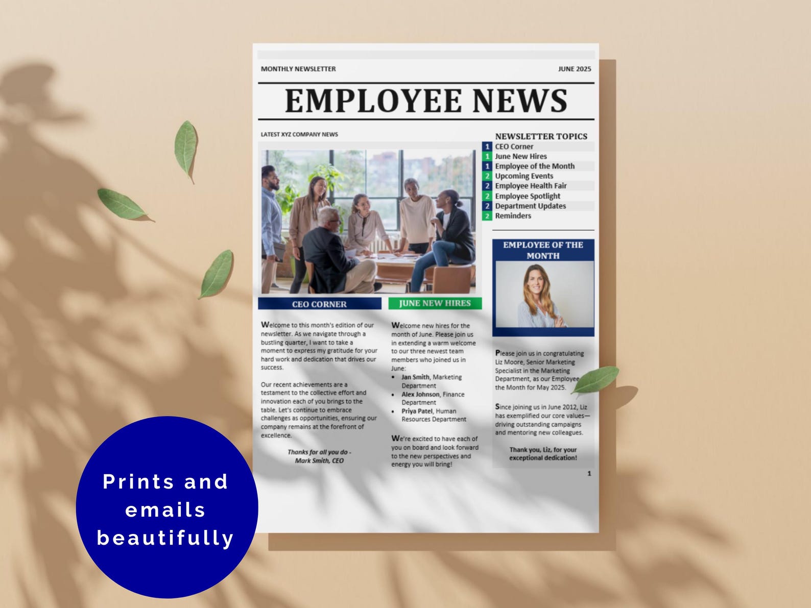 Company Newsletter Template: Employee News, Events (word & Google Docs ...