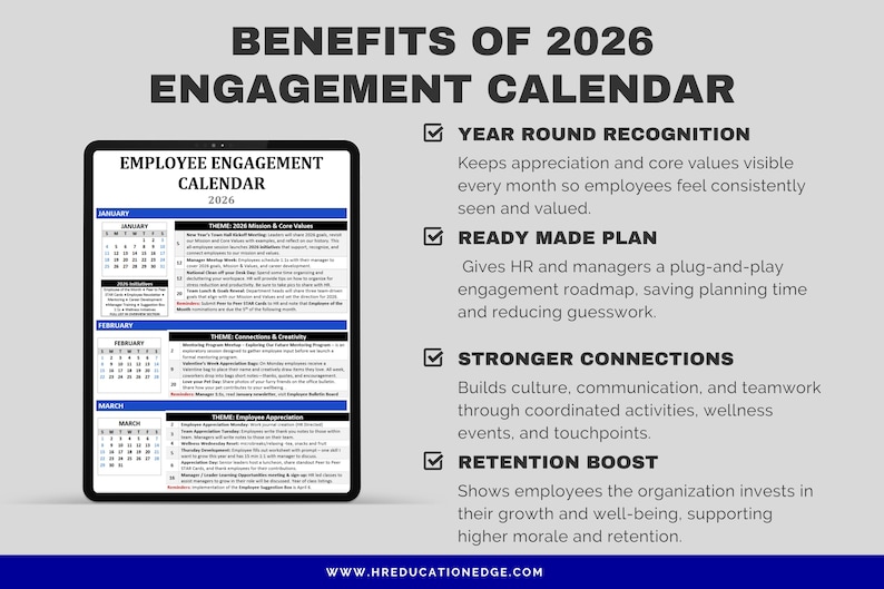 2026 Employee Engagement Calendar: HR Staff Recognition Template ...