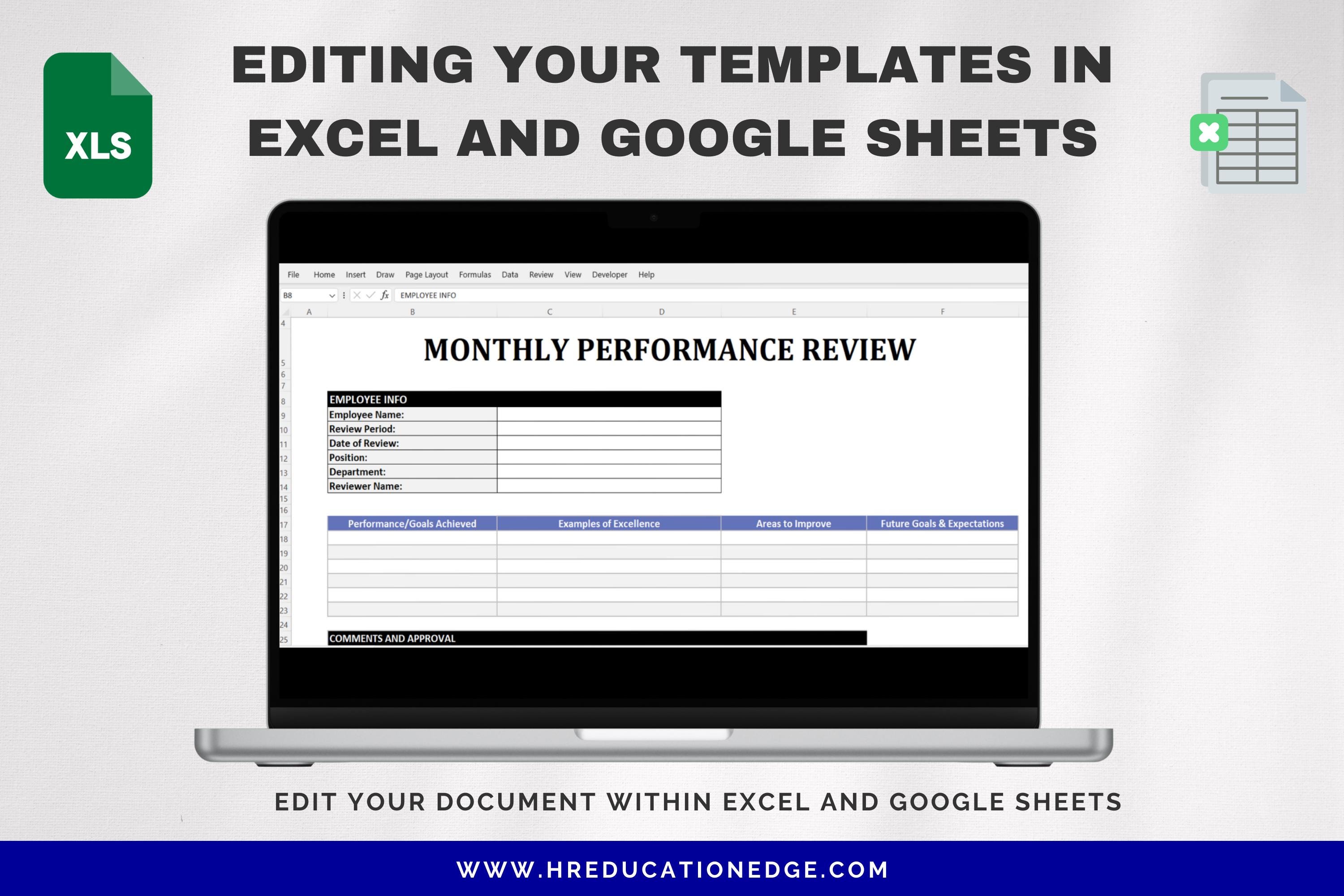 Performance Review Template Monthly Employee Feedback, Goals Appraisal ...