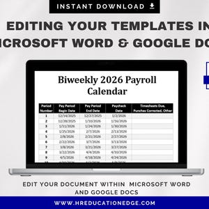 2026 Biweekly Payroll Calendar Template: Editable MS Word & Excel, Google Docs and Sheets - Etsy