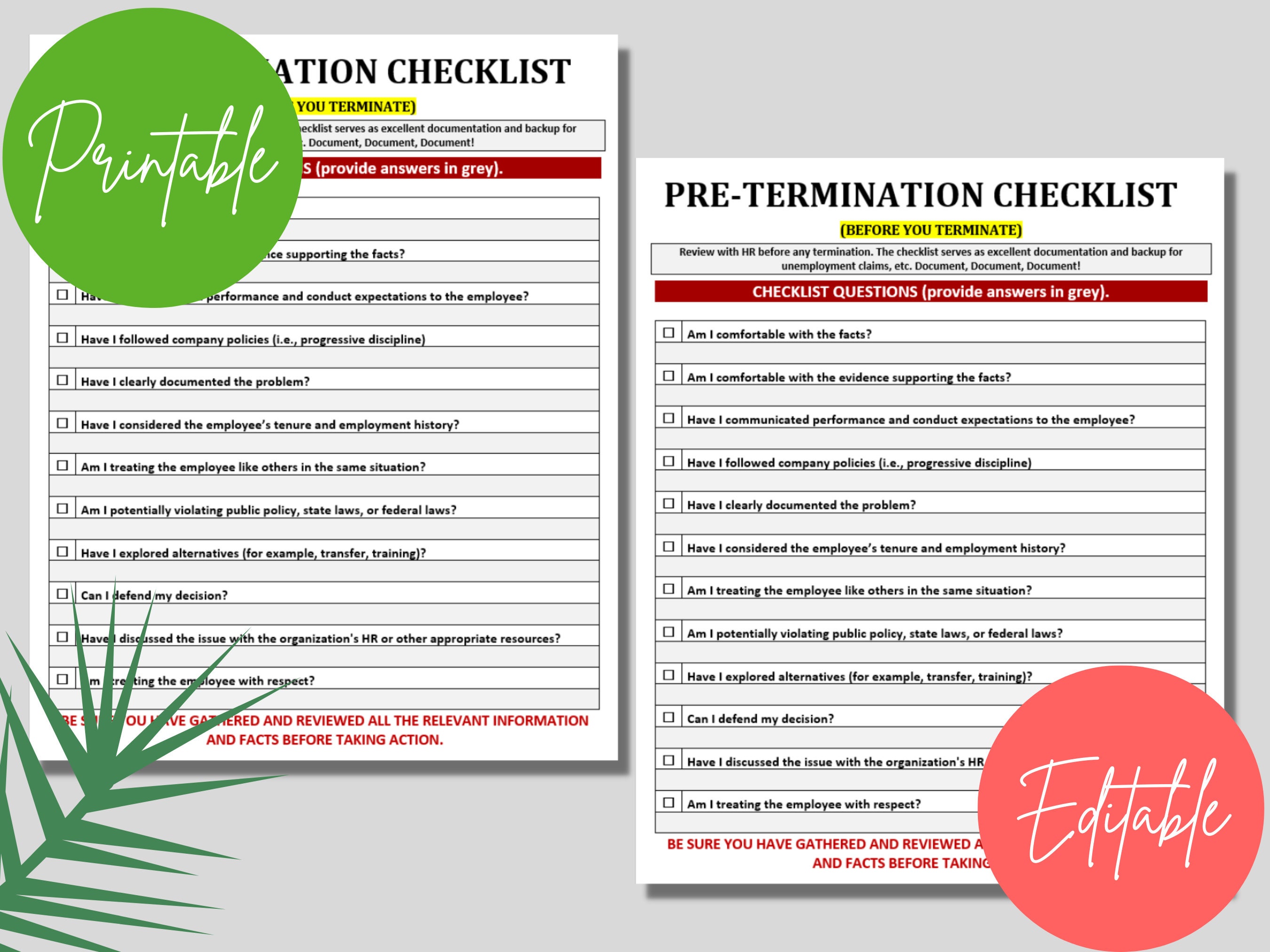Manager's Pre-termination Review Checklist: Employee Exit Documentation ...