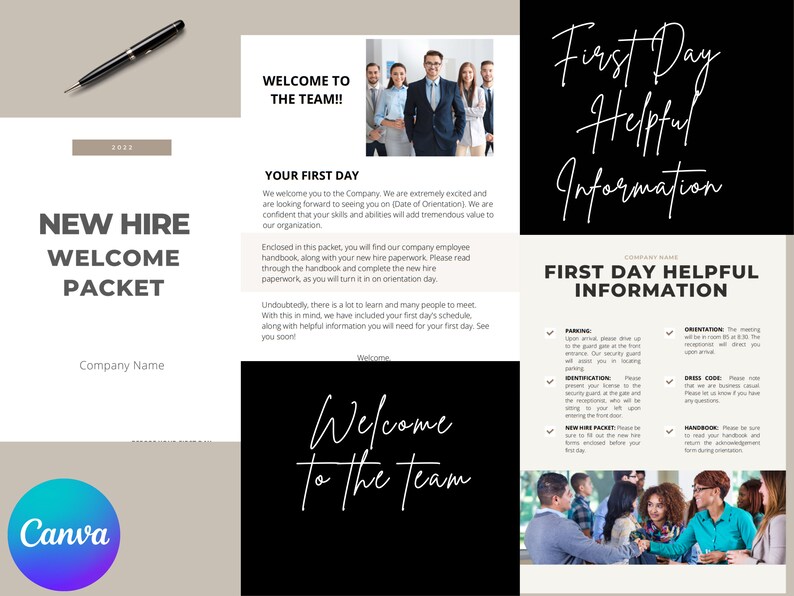 Employee Handbook Template Editable Canva must Know CANVA Template New Hire Paperwork Onboarding ...