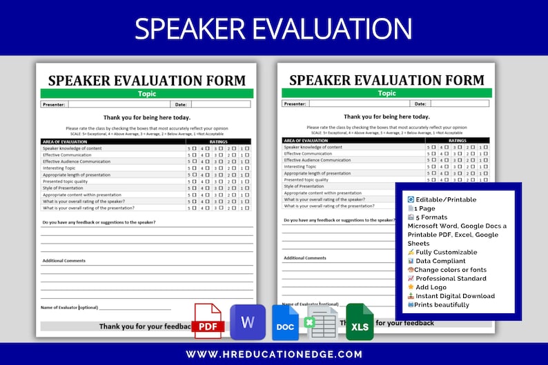 Speaker Feedback Form: Speech Review Template (digital Download) - Etsy