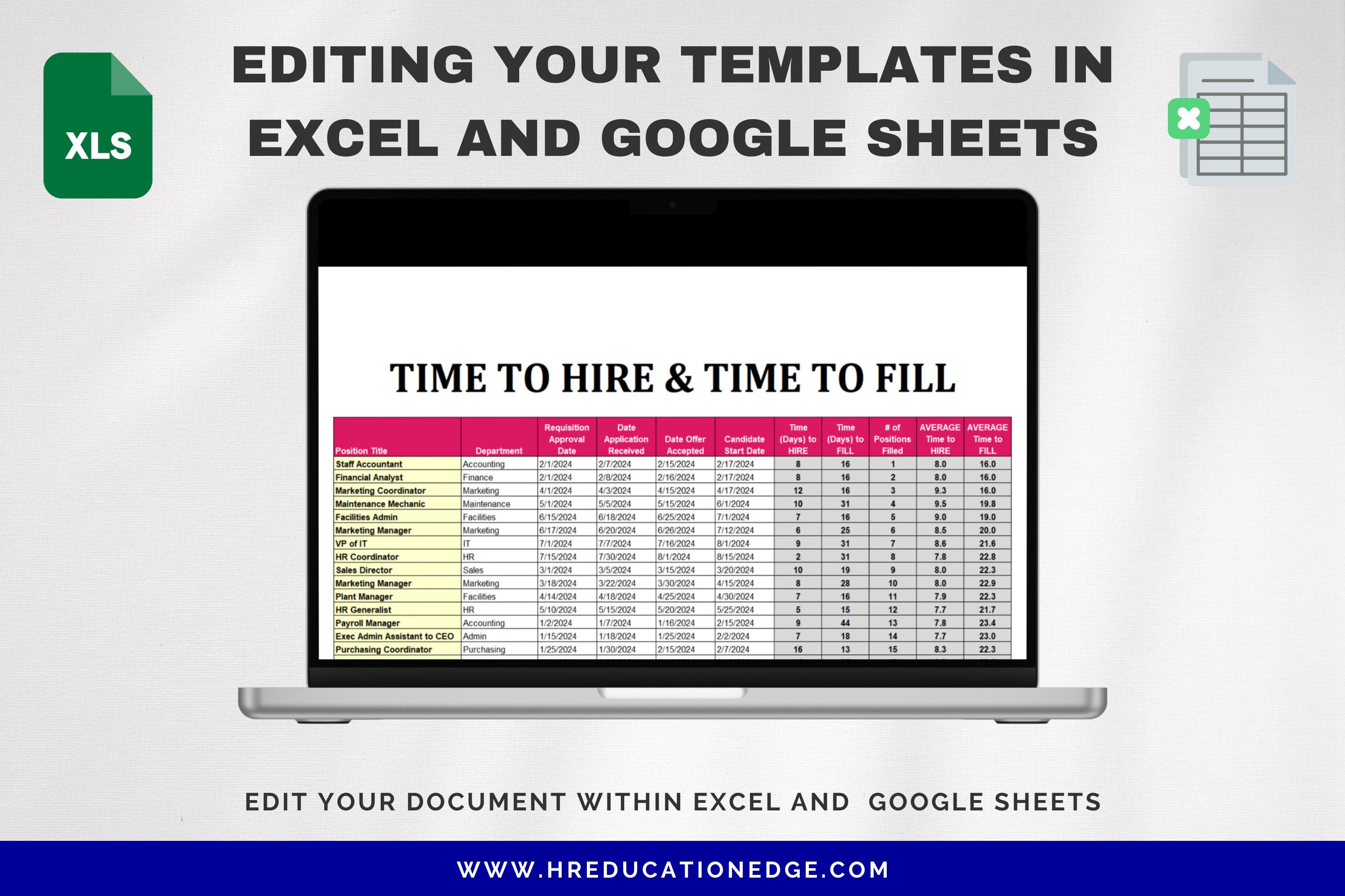 Time to Hire & Fill Excel: HR KPI Dashboard (digital Download) - Etsy