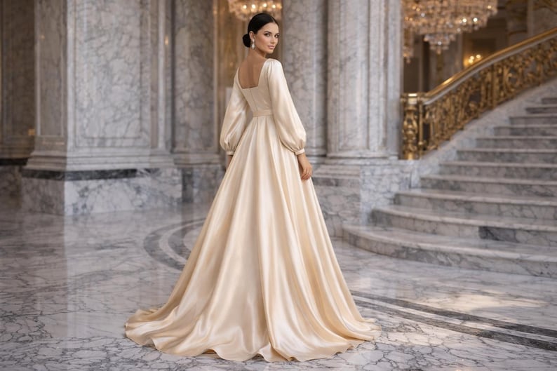 Bridal Evening Gown Sewing Pattern PDF | Elegant Bishop Sleeve Square ...