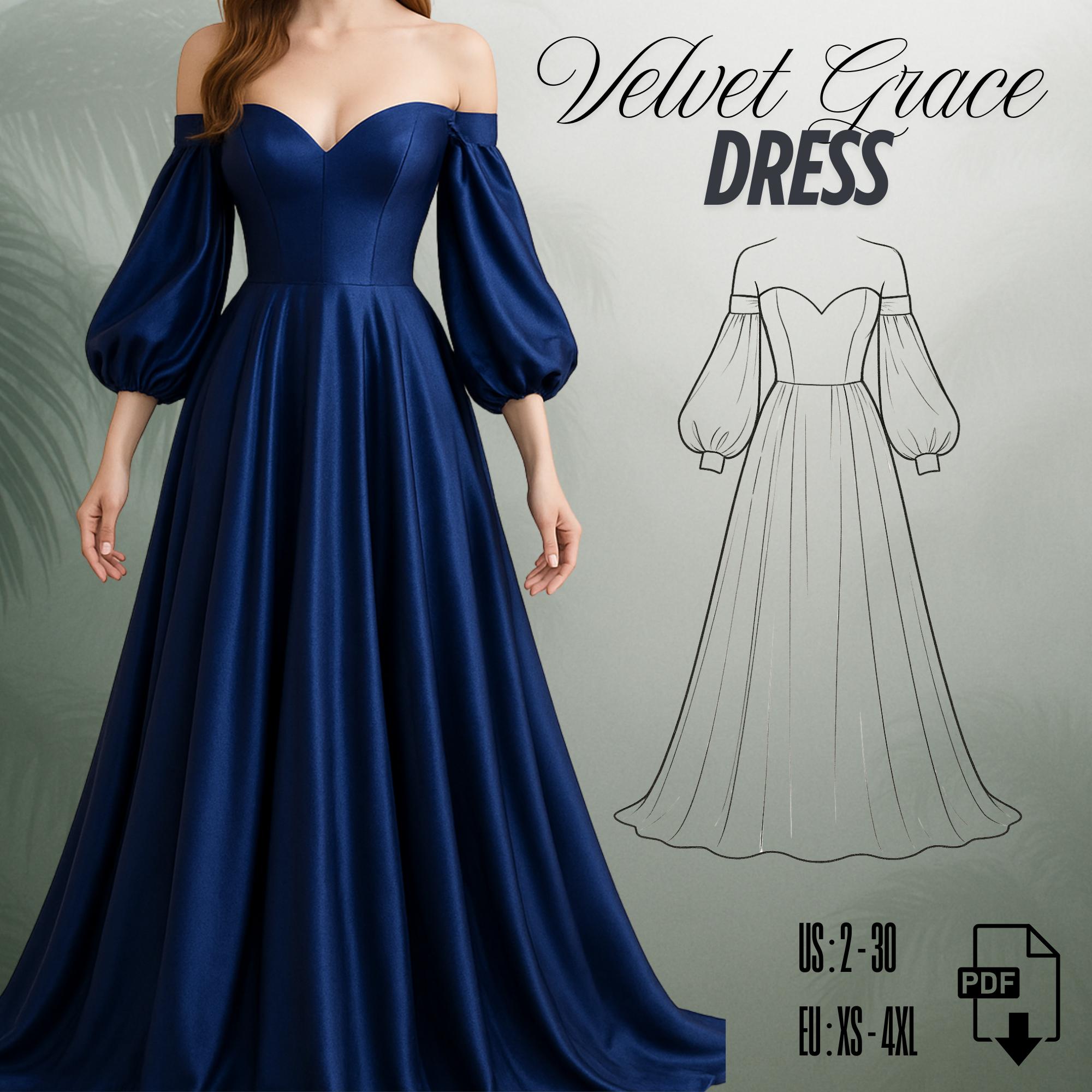 Luxury Off-shoulder Satin Evening Gown Sewing Pattern – Elegant Formal ...