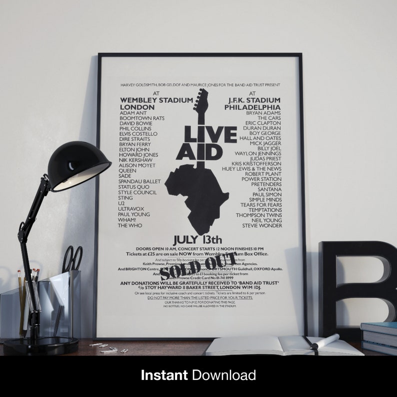 Vintage LIVE AID Concert Poster 1985 Digital Download Printable - Etsy