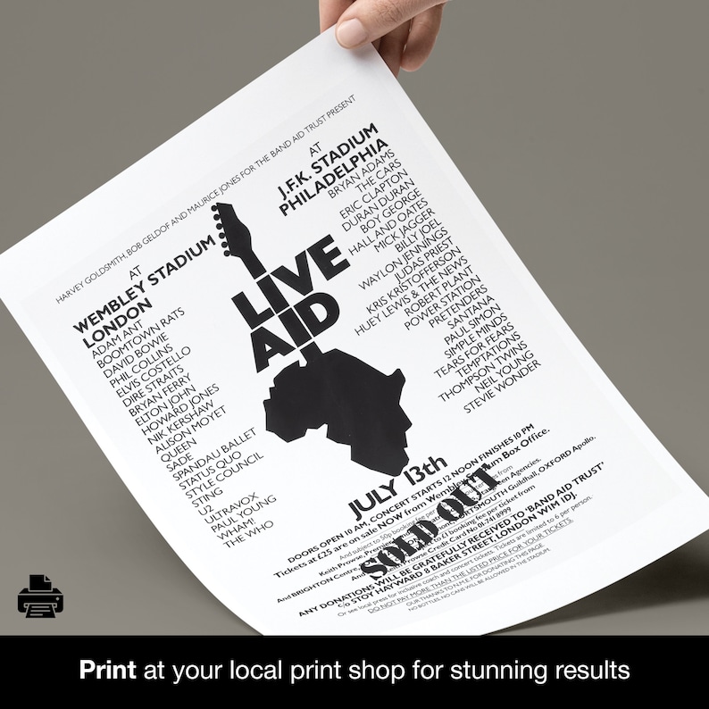 Vintage LIVE AID Concert Poster 1985 Digital Download - Etsy