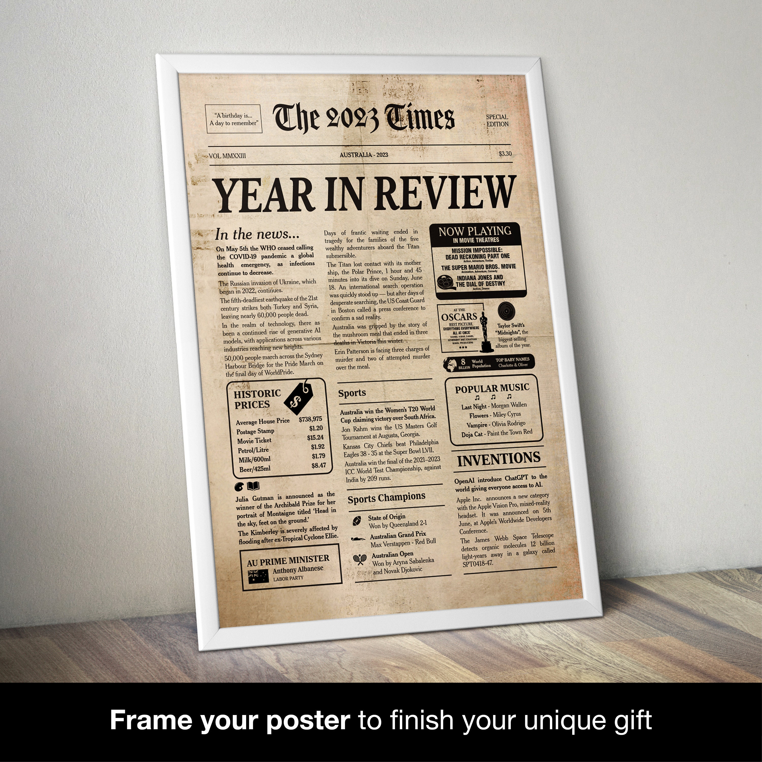 PRINTED NEWSPAPER 2023 - (australia) the Year You Were Born - Newspaper ...