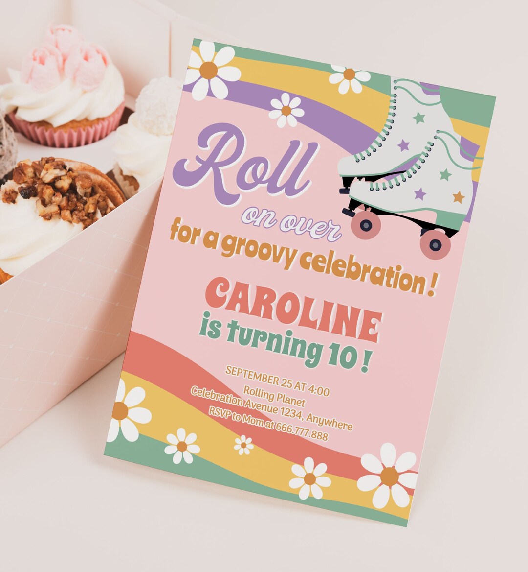 Editable Roller Rink Groovy Birthday Party Invitation Template - Etsy ...