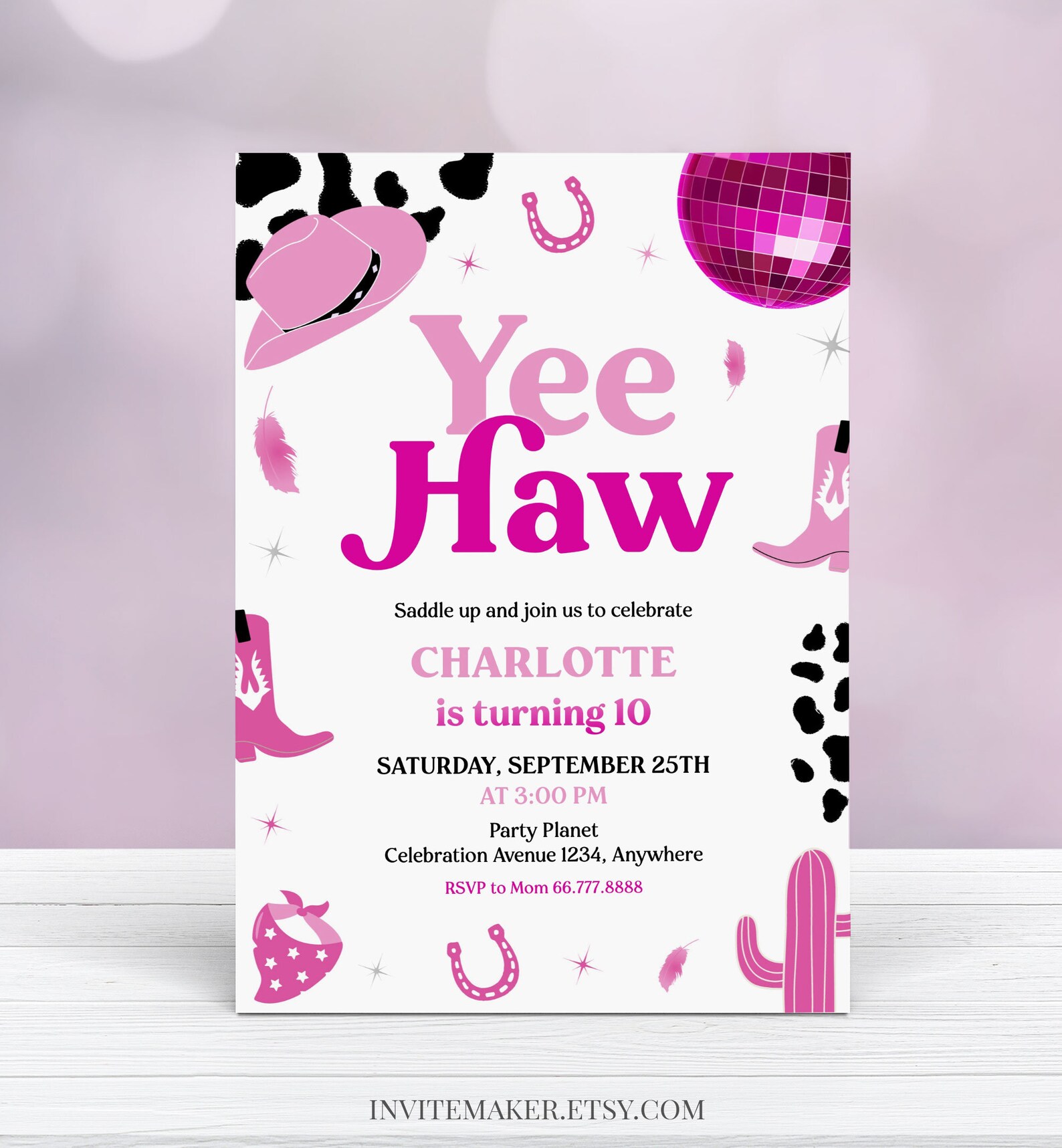 Disco Cowgirl Birthday Invitation Space Cowgirl Party Invite Etsy