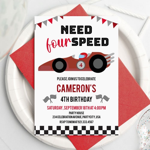 Need FOUR Speed Birthday Invitation Template Editable Red - Etsy