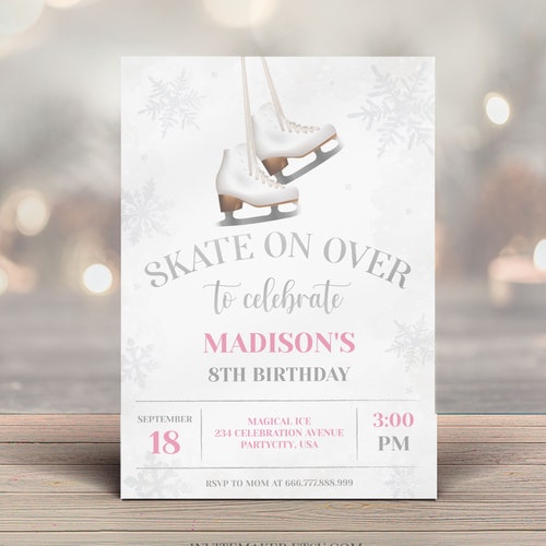 Ice Skating Birthday Invitation EDITABLE Winter Skate Party - Etsy