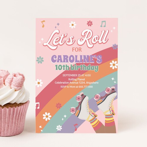 Roller Skates Invitation Printable Retro Let's Roll - Etsy