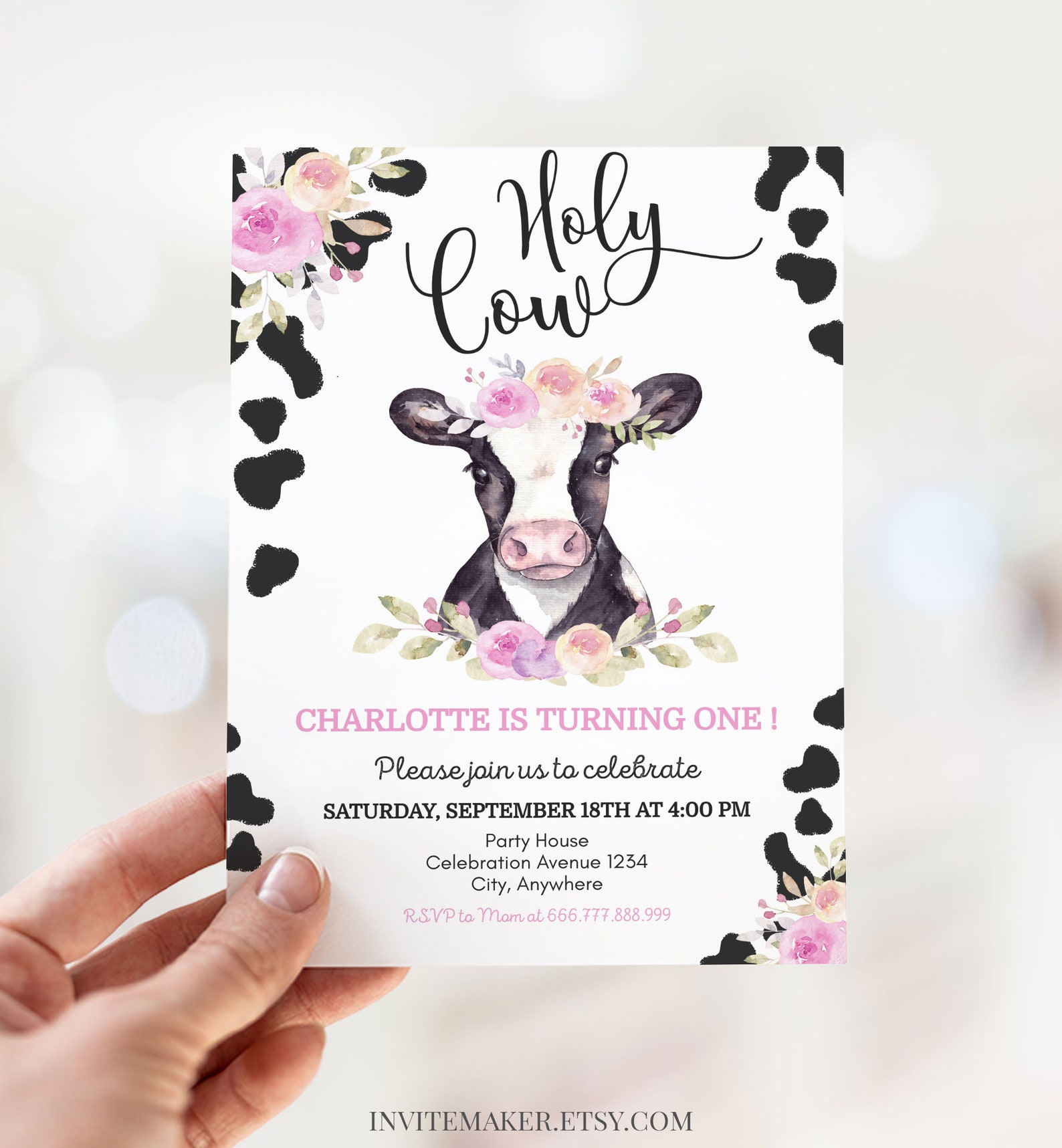 Editable Holy Cow Birthday Invitation Template Cow 1st - Etsy