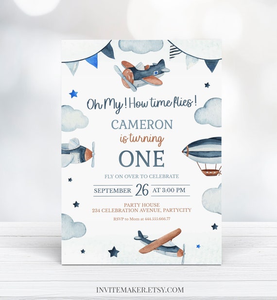 Editable Biplane Invitation Template Vintage Aircraft Party - Etsy