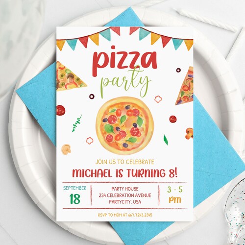 Pizza Party Birthday Invitation Editable Snack Party Invite - Etsy