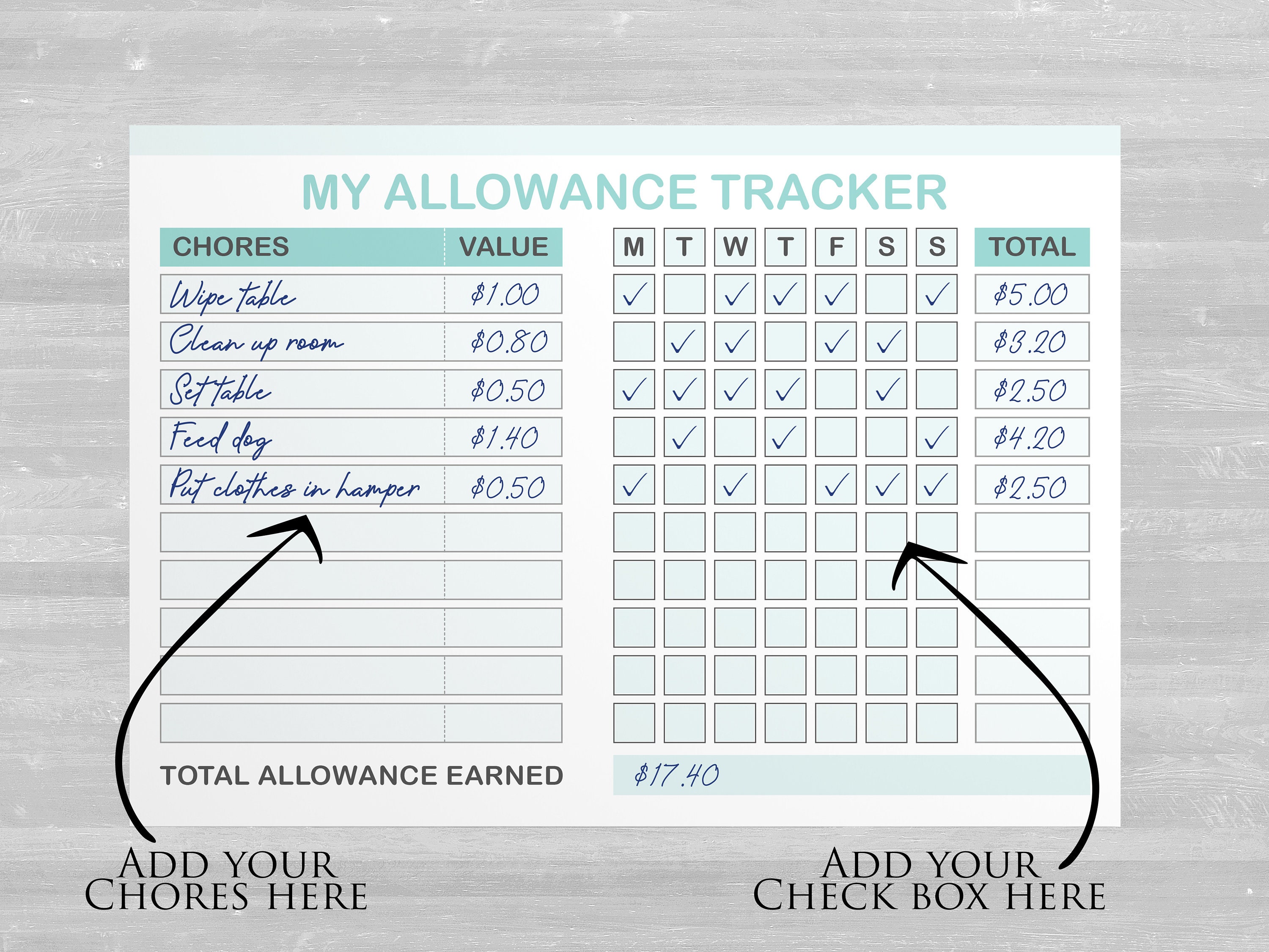 Allowance Tracker for Kids, Allowance Chart for Childs, Allowance Chore ...