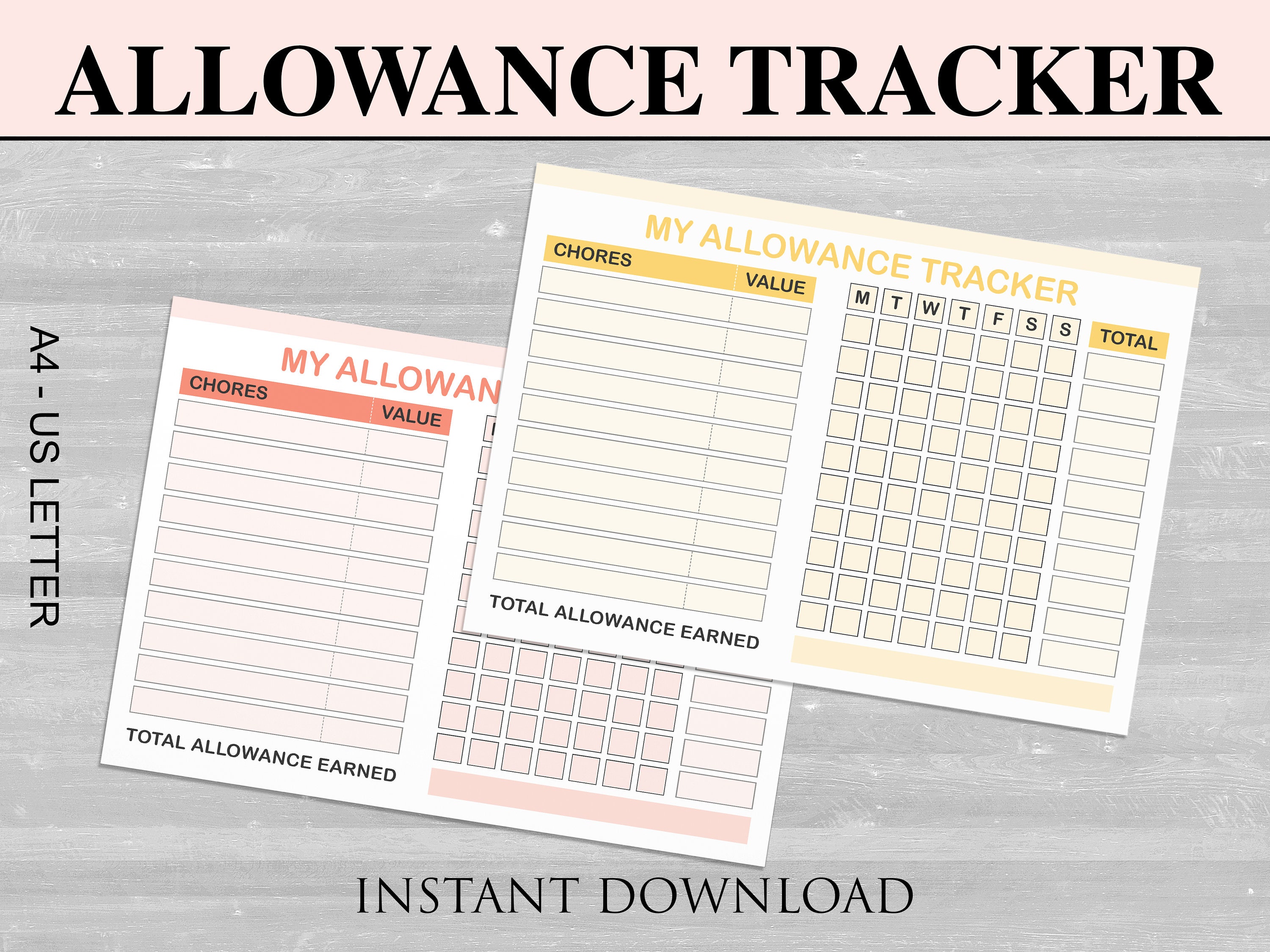 Allowance Tracker for Kids, Allowance Chart for Childs, Allowance Chore ...