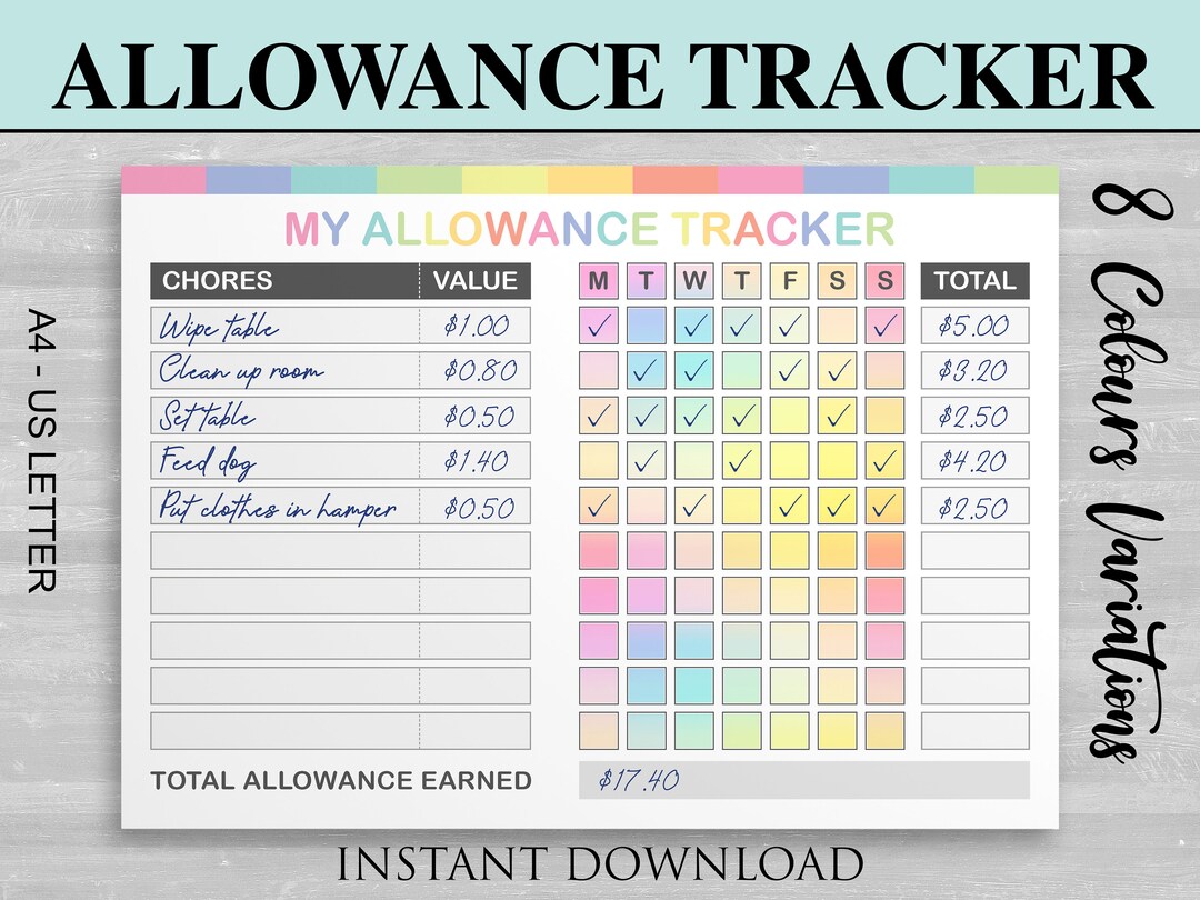 Allowance Tracker for Kids, Allowance Chart for Childs, Allowance Chore ...