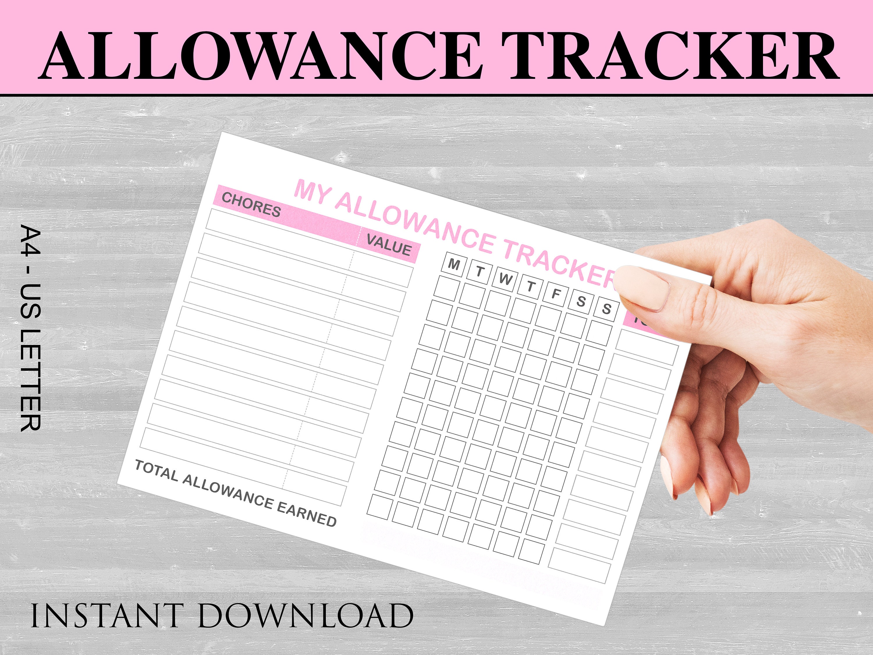 Allowance Tracker for Kids, Allowance Chart for Childs, Allowance Chore ...