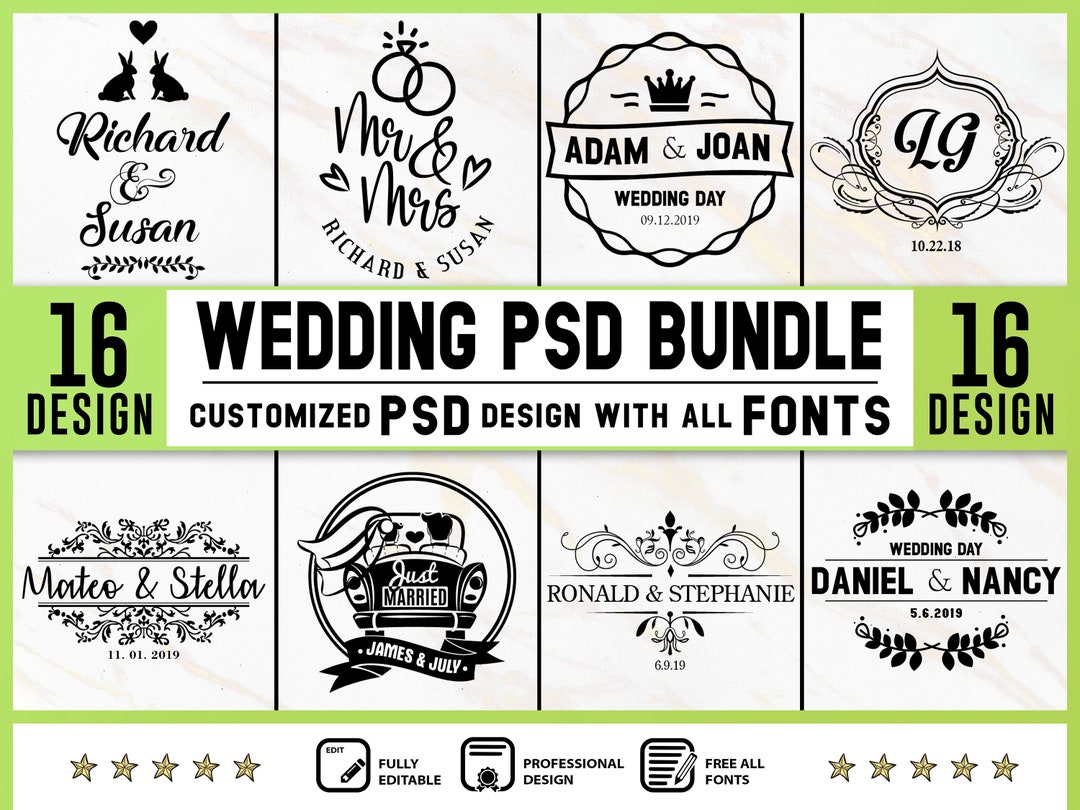 Personalized Wedding Day PSD Bundle Fully Editable 16 Premium Design ...