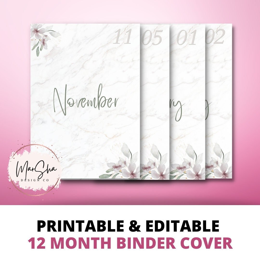 Printable & Editable 12 Month Binder Cover - Etsy