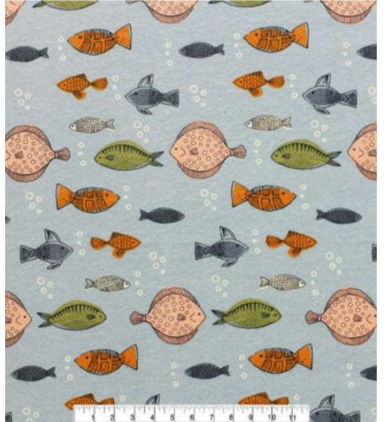Super Snuggle Blue Flannel With Multi Color Fish 43 Inches by 2 Yards ...