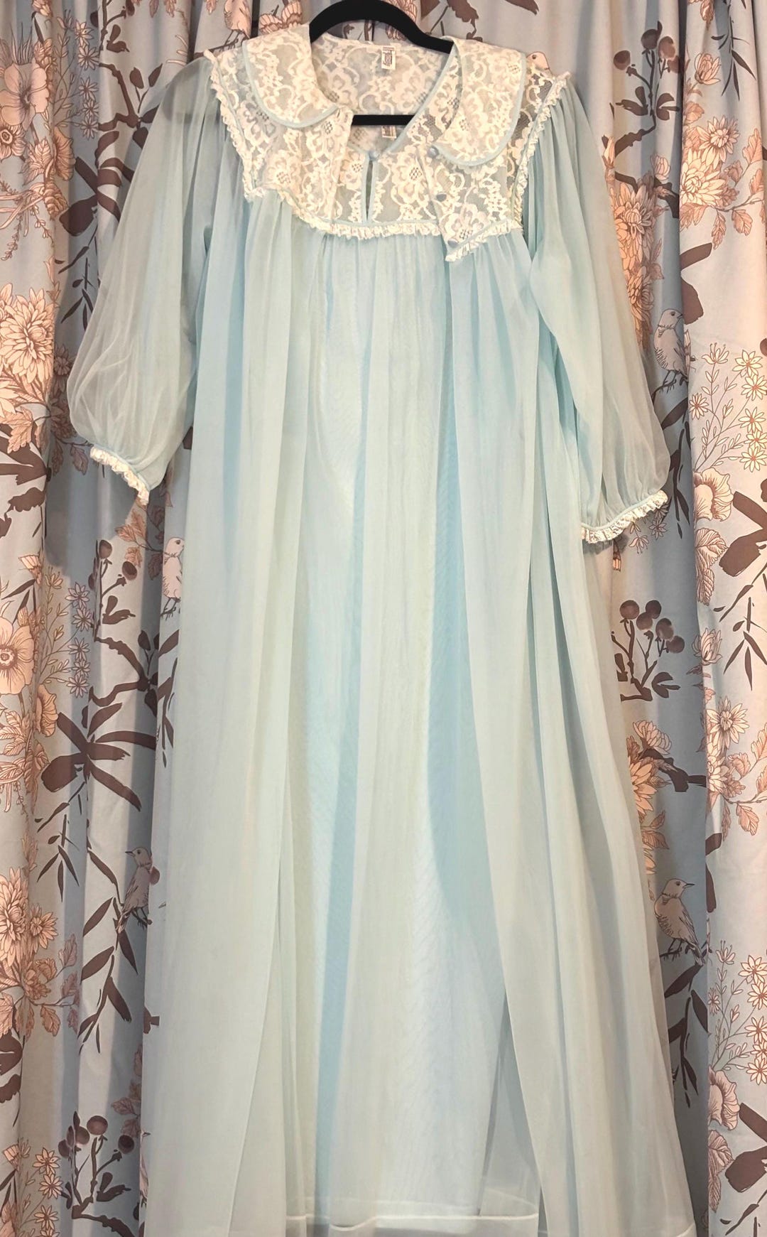 Vintage Ladies Pegnoir Set Nylon Light Blue With Lace Feminine Babydoll ...