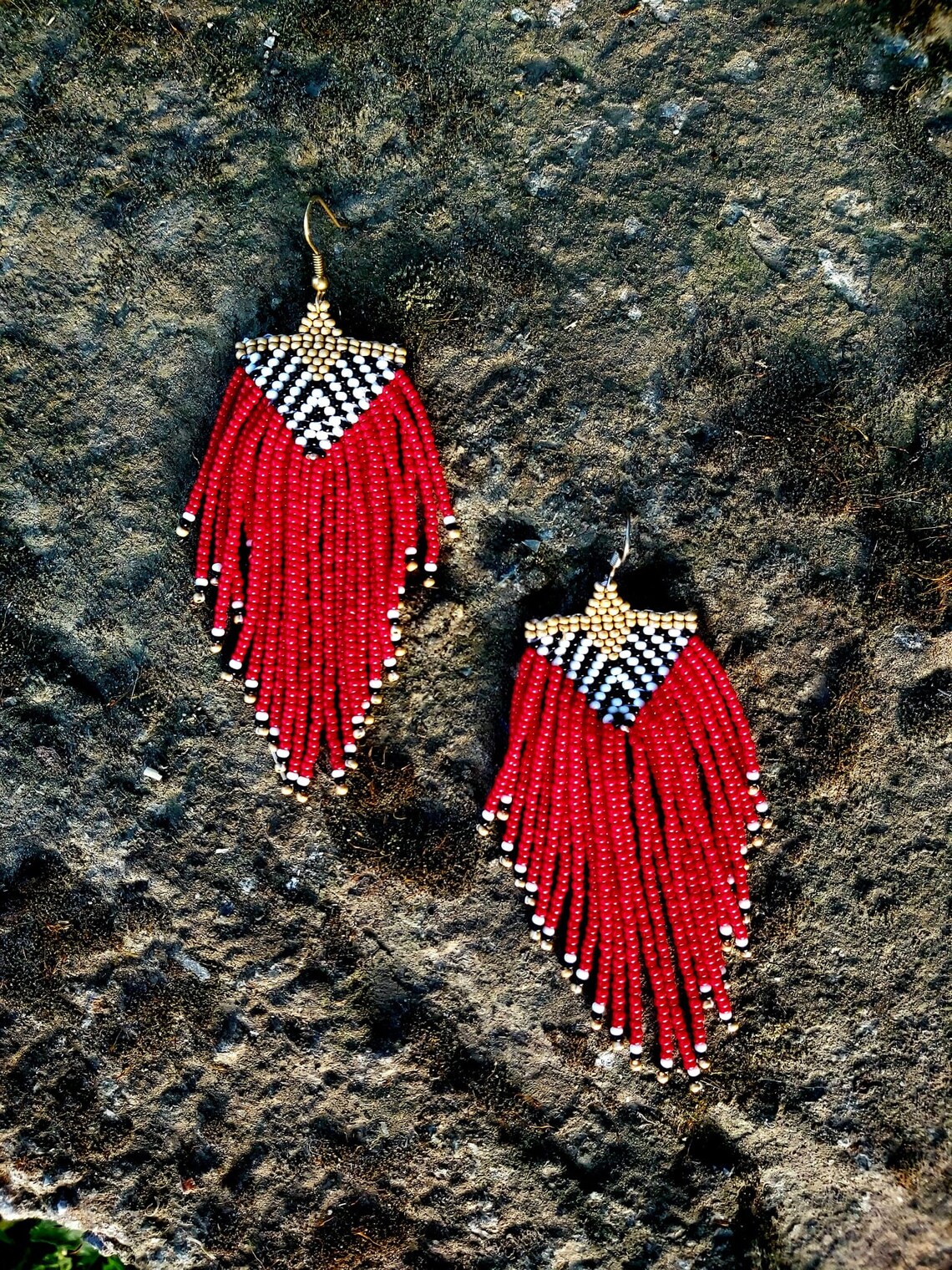 Red Passion Beaded Fringe Earrings Seed Bead Earrings Dangle - Etsy