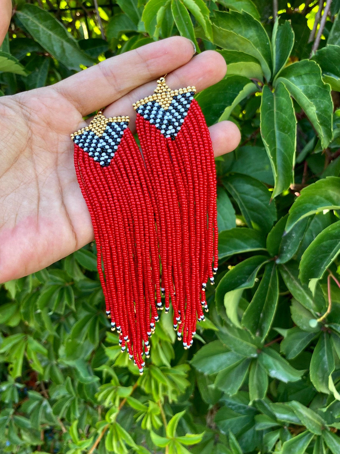 Extra Long Red Beaded Fringe Earrings Seed Bead Earrings - Etsy