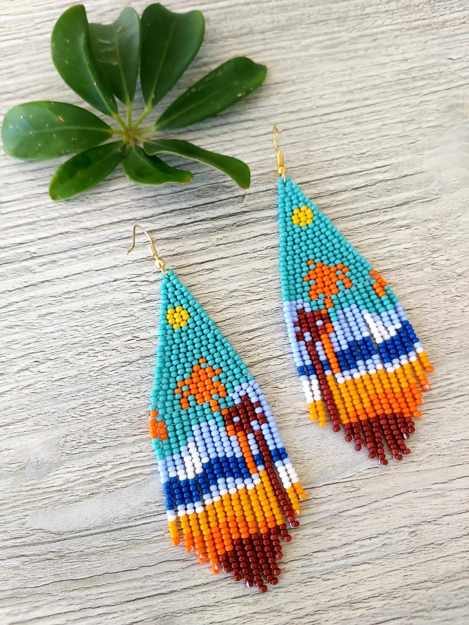 Palm Tree Beaded Fringe Earrings Seed Bead Earrings Dangle - Etsy