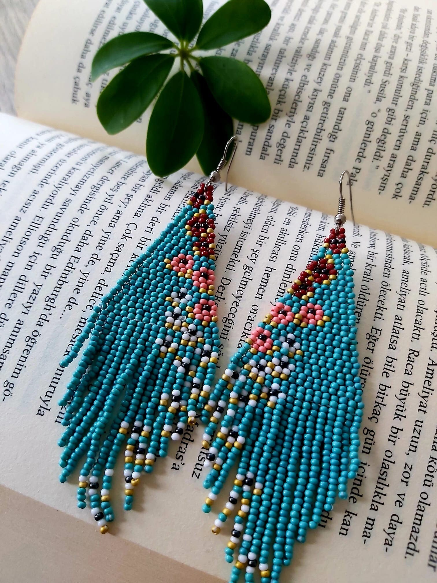 Turquoise Beaded Fringe Earrings Seed Bead Earrings Dangle | Etsy