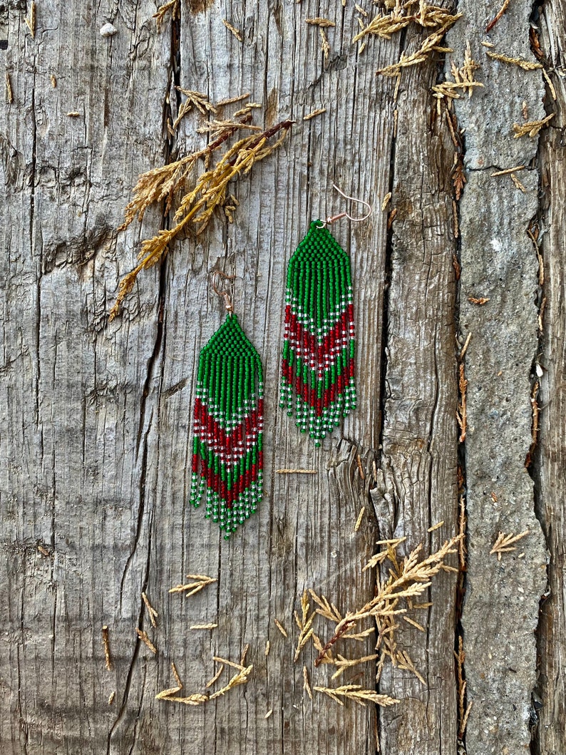 Shiny Green Beaded Earrings Crystal Earrings Evening Seed Bead Earrings ...