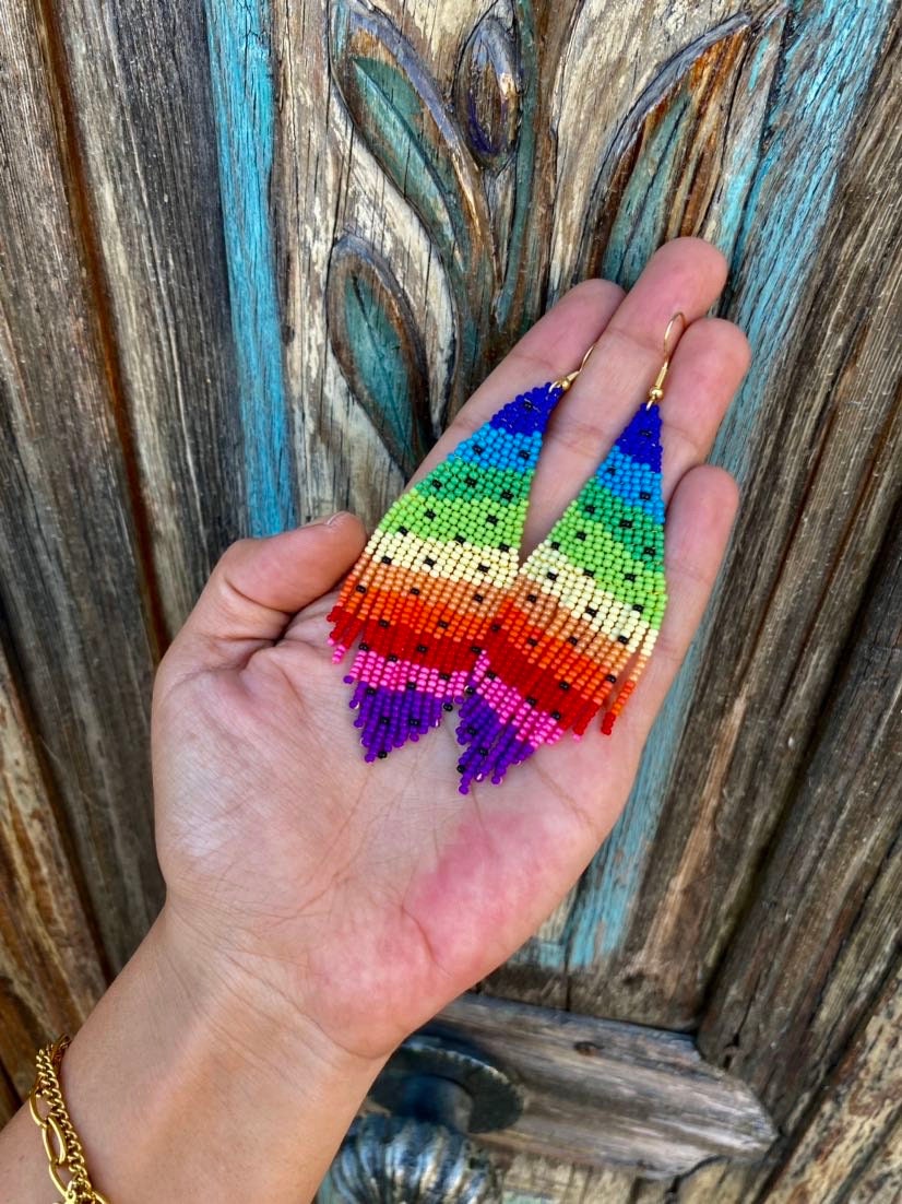 Rainbow Earrings Native American Beaded Earrings Boho - Etsy