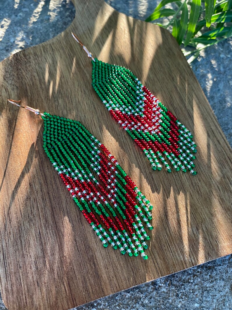 Shiny Green Beaded Earrings Crystal Earrings Evening Seed Bead Earrings ...
