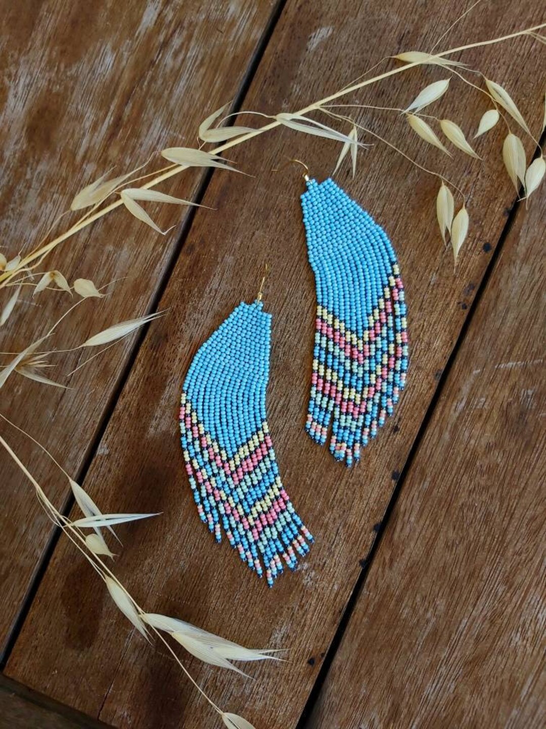 Colorful Feather Seed Bead Earrings,ethnic Beaded Earrings,feather ...