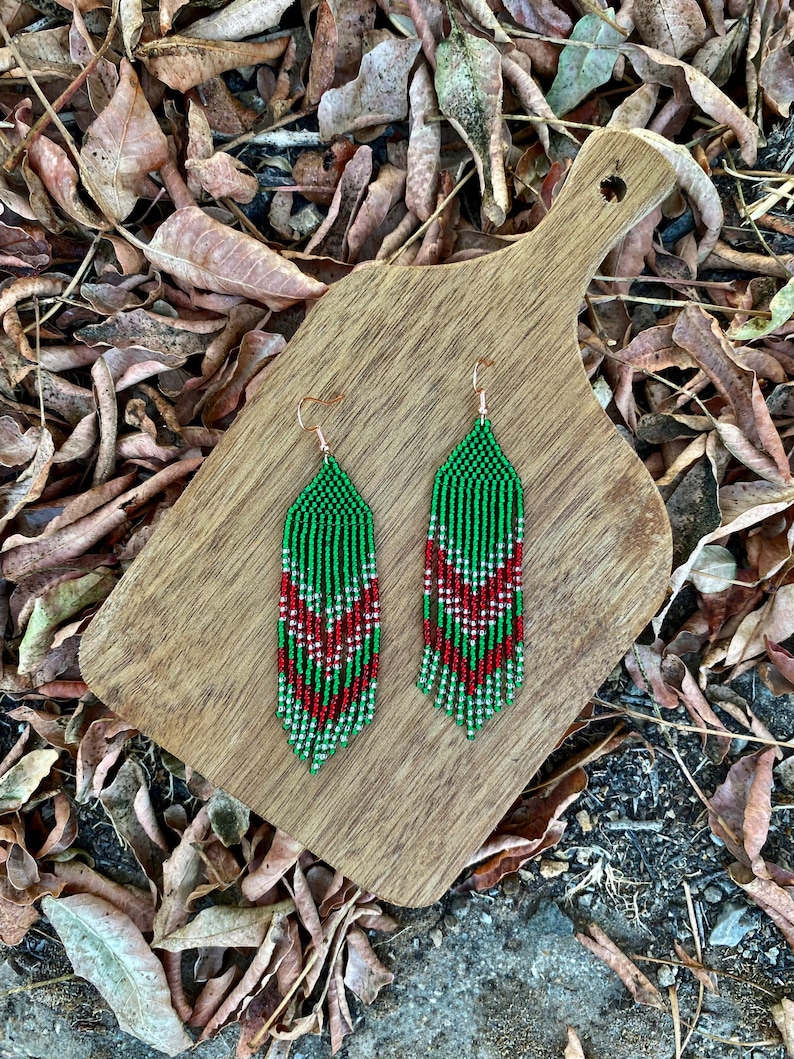 Shiny Green Beaded Earrings Crystal Earrings Evening Seed Bead Earrings ...