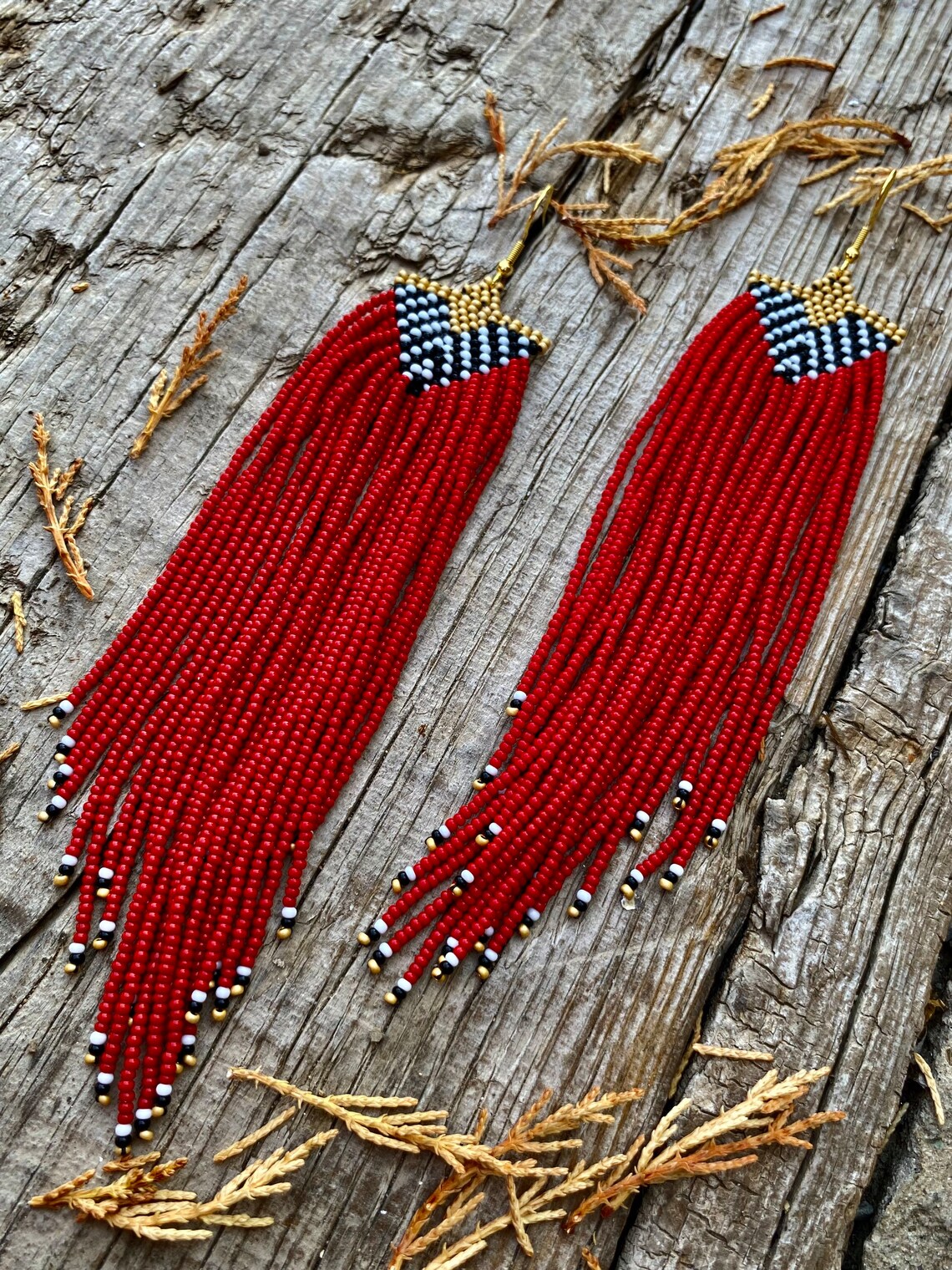 Extra Long Red Beaded Fringe Earrings Seed Bead Earrings - Etsy