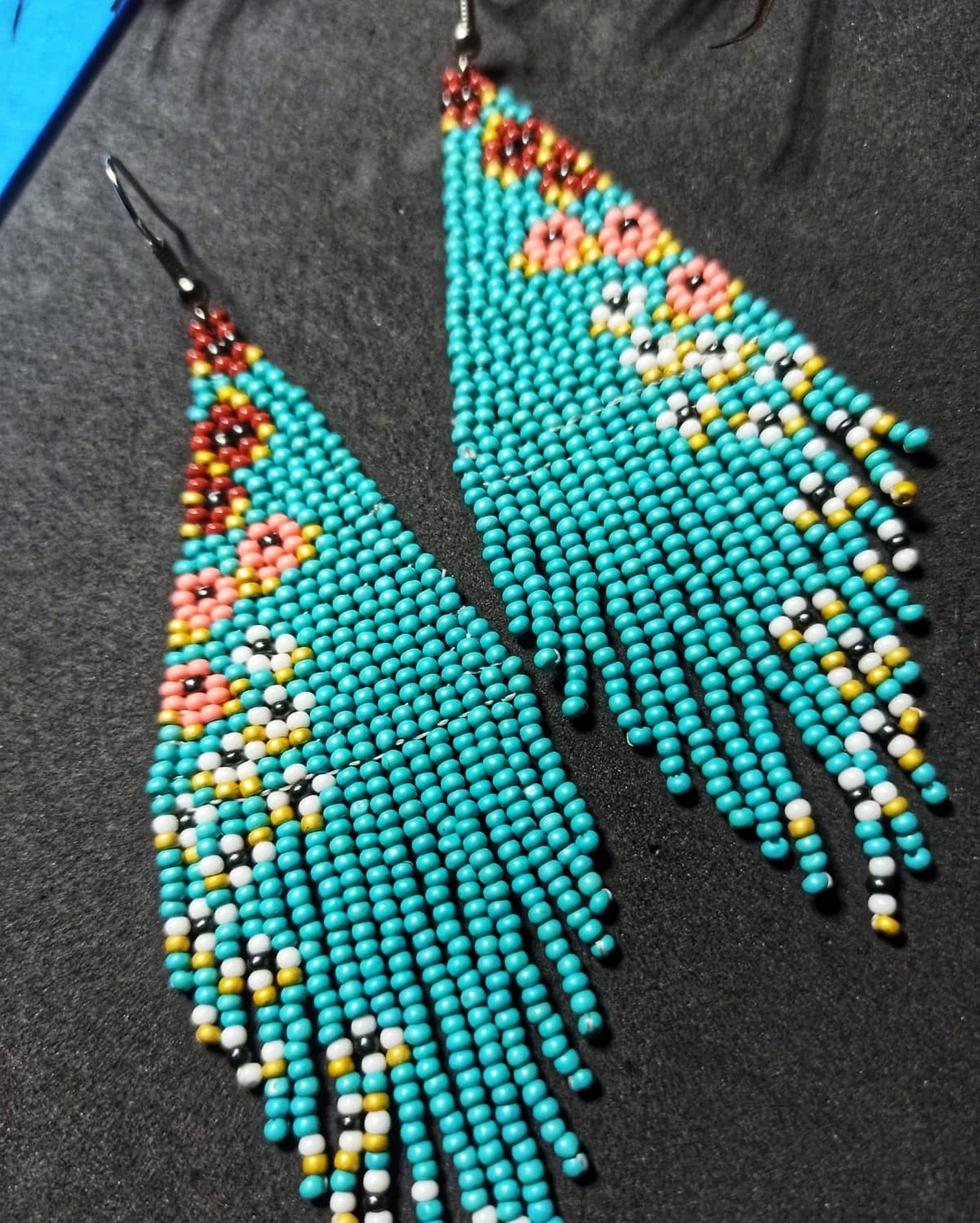 Turquoise Beaded Fringe Earrings Seed Bead Earrings Dangle Boho ...