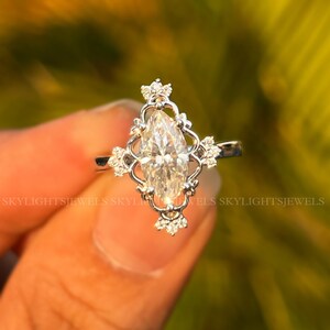 Vintage 2.02 CT Marquise Cut Moissanite Engagement Rings Art Deco Lab-diamond Ring Solitaire ...