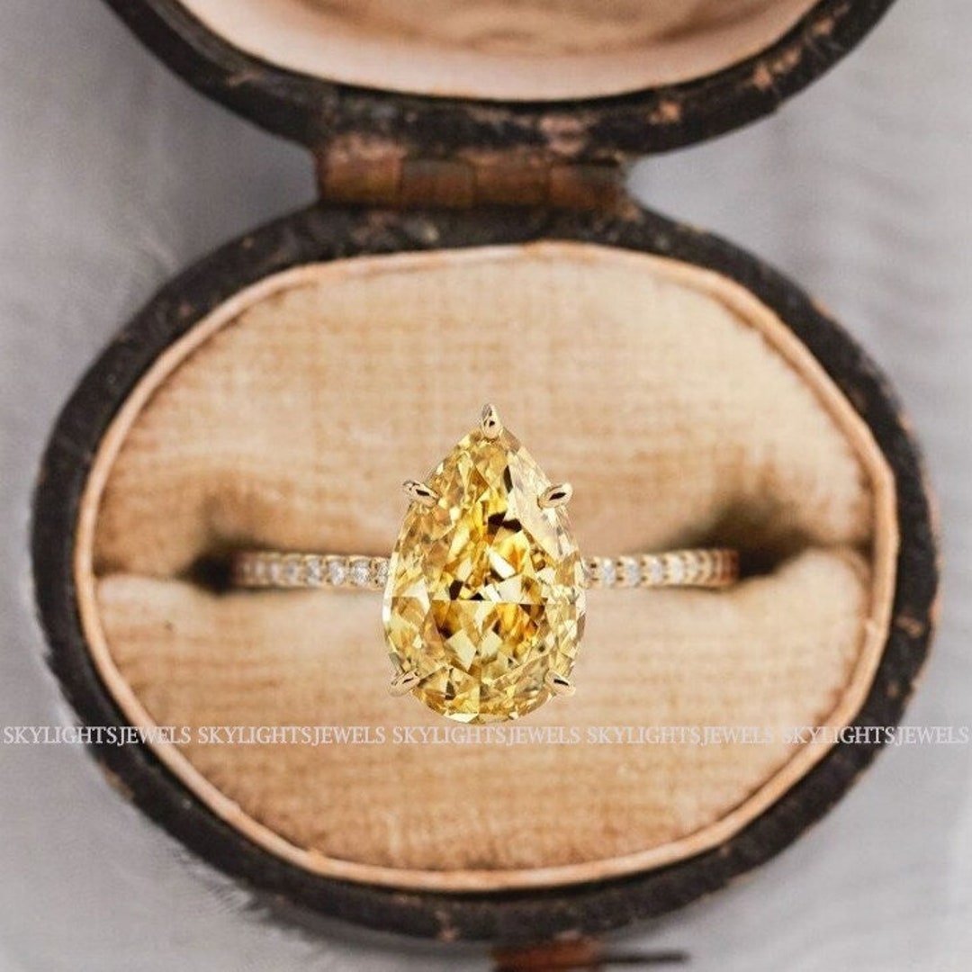 3 CT Canary Yellow Pear Cut Unique Engagement Solitaire Ring Pear ...