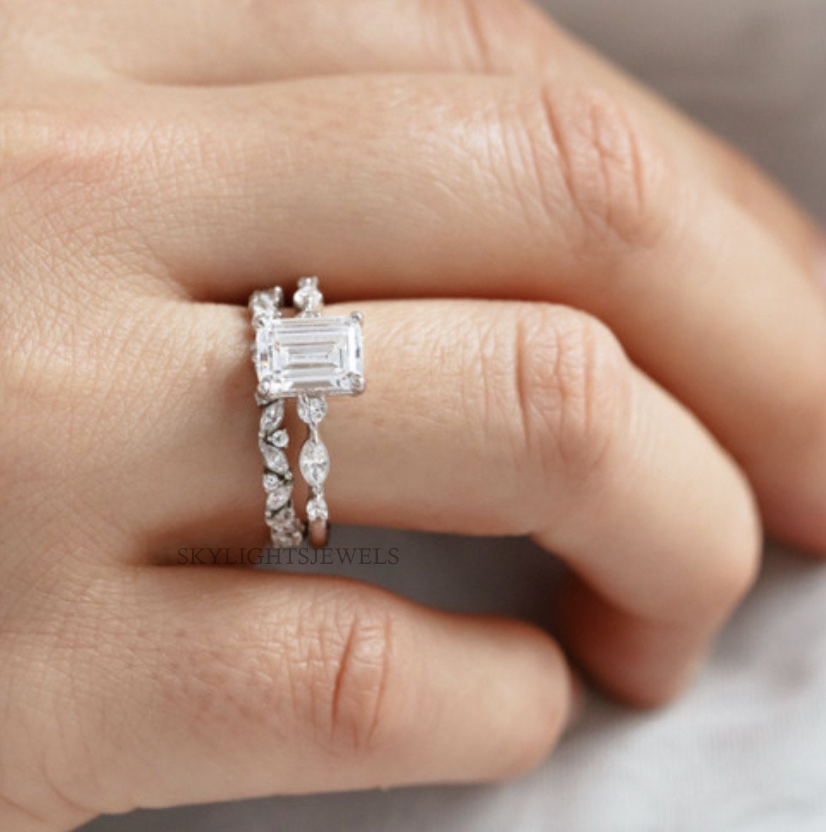 Emerald Engagement Ring 2CT Emerald Cut Solid 14K Gold - Etsy