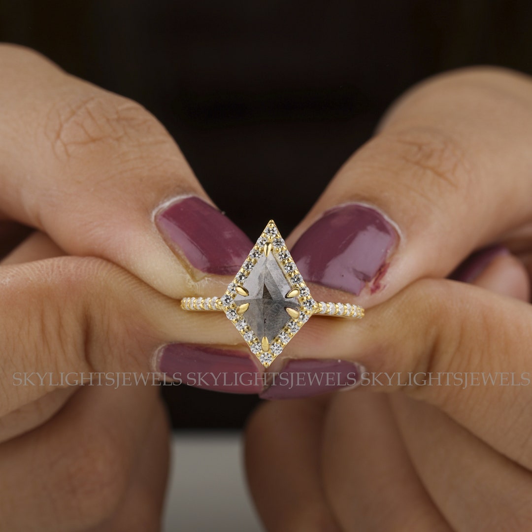 1.50 CT Kite Salt and Paper Diamond Ring Kite Shape Engagement Diamond ...
