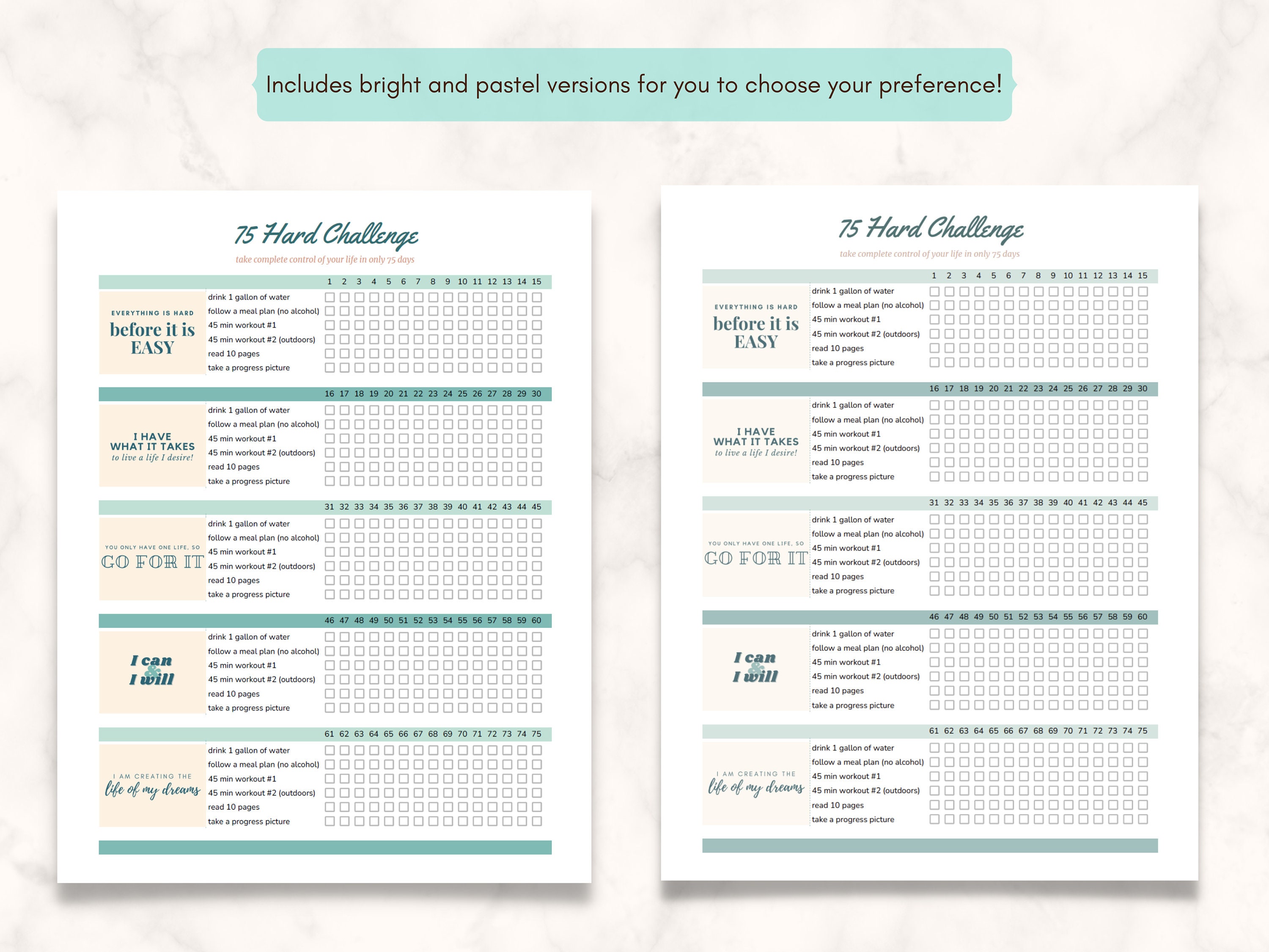 75 Hard Tracker, Printable 75 Hard Challenge, Fitness Planner, 75 Day ...