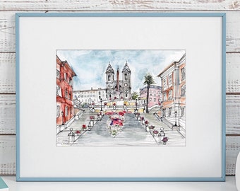 Watercolour Print Spanish Steps, Rome - Etsy