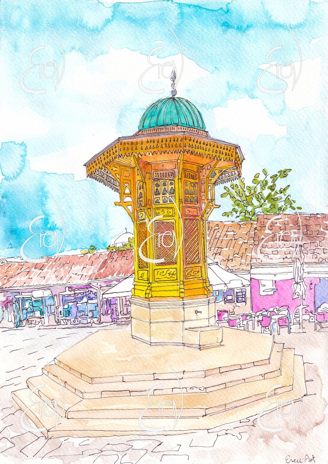 Sebilj Sarajevo Printable Bosnia and Herzegovina Aquarell Painting ...