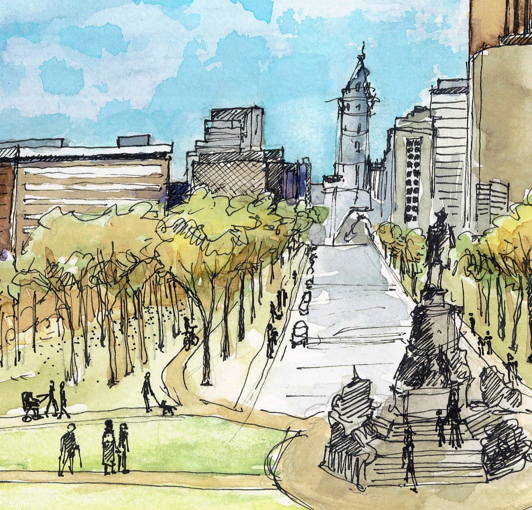 Philadelphia Cityscape Printable | Watercolor Travel Sketch | USA ...