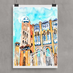 La Monumental Watercolor Painting | Barcelona Cityscape | Spain Wall ...