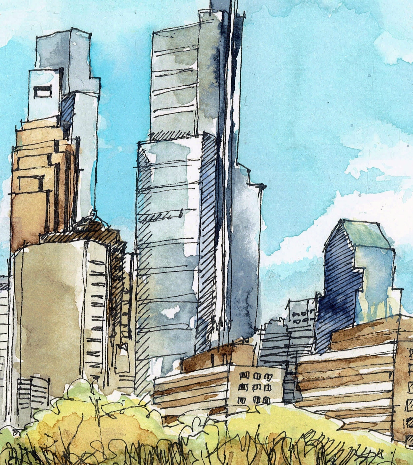 Philadelphia Cityscape Printable | Watercolor Travel Sketch | USA ...